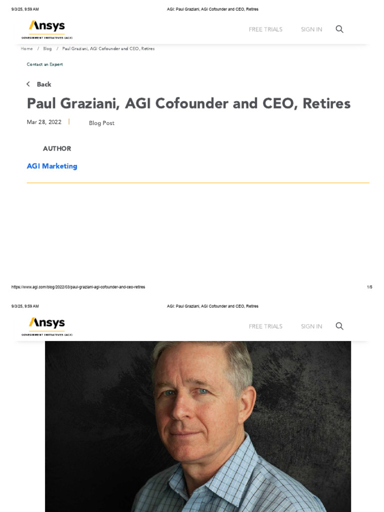 AGI - Paul Graziani, AGI Cofounder and CEO, Retires | PDF