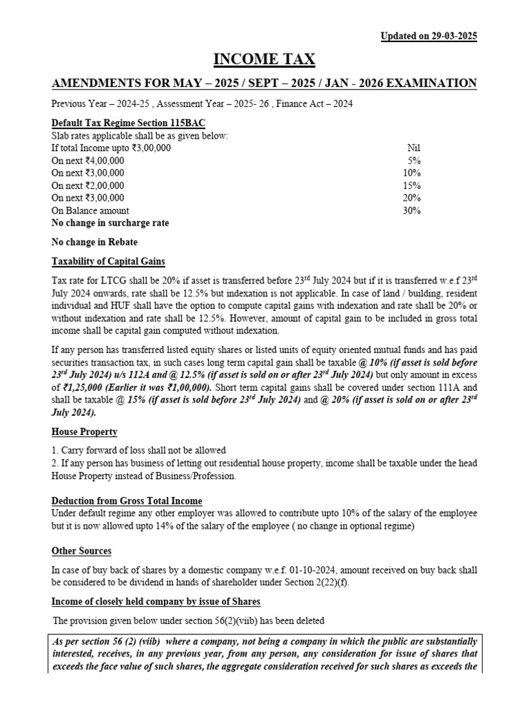 Income Tax Amendment May - 2025 Sept-2025 Jan-2026 | PDF | Capital Gains Tax | Securities (Finance)