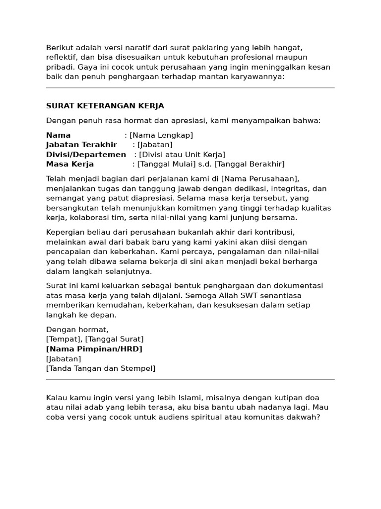 Template Surat Paklaring Hangat | PDF