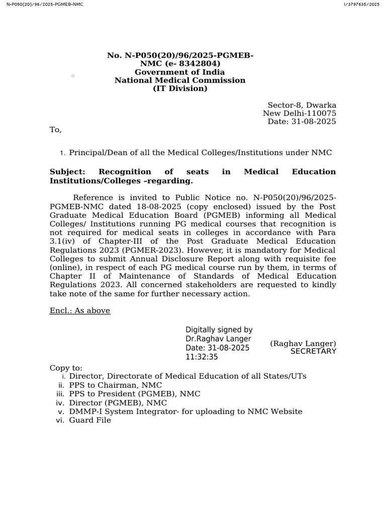 NMC Public Notice on Seat Recognition | PDF