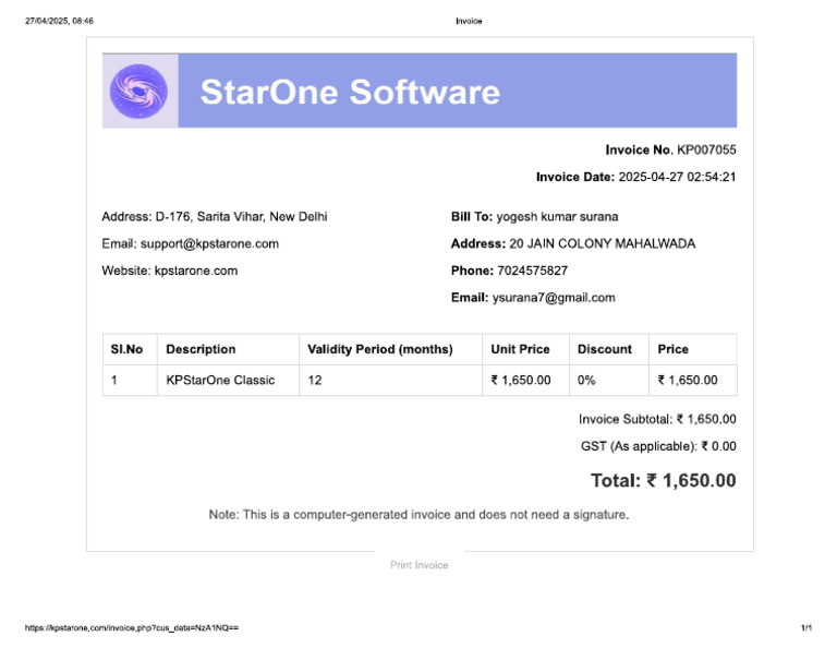 Kpstarone Receipt | PDF
