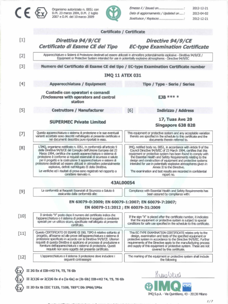 Certificate Ejb (Atex) Supermec | PDF