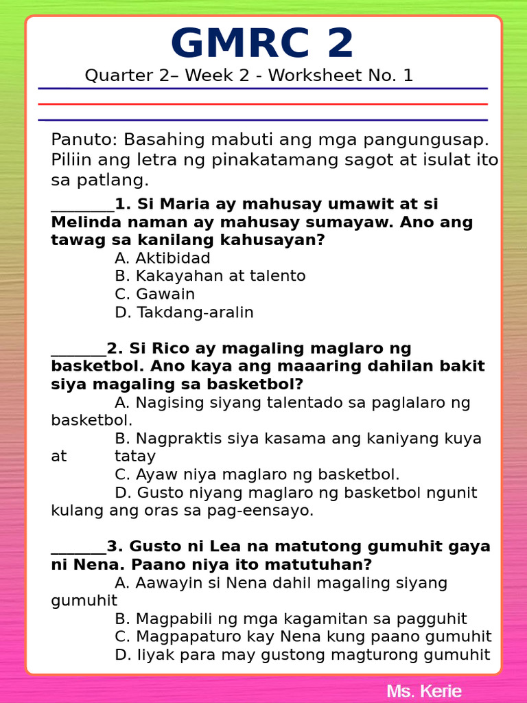 GMRC 2 - Q2 - Worksheet - Week 2 | PDF