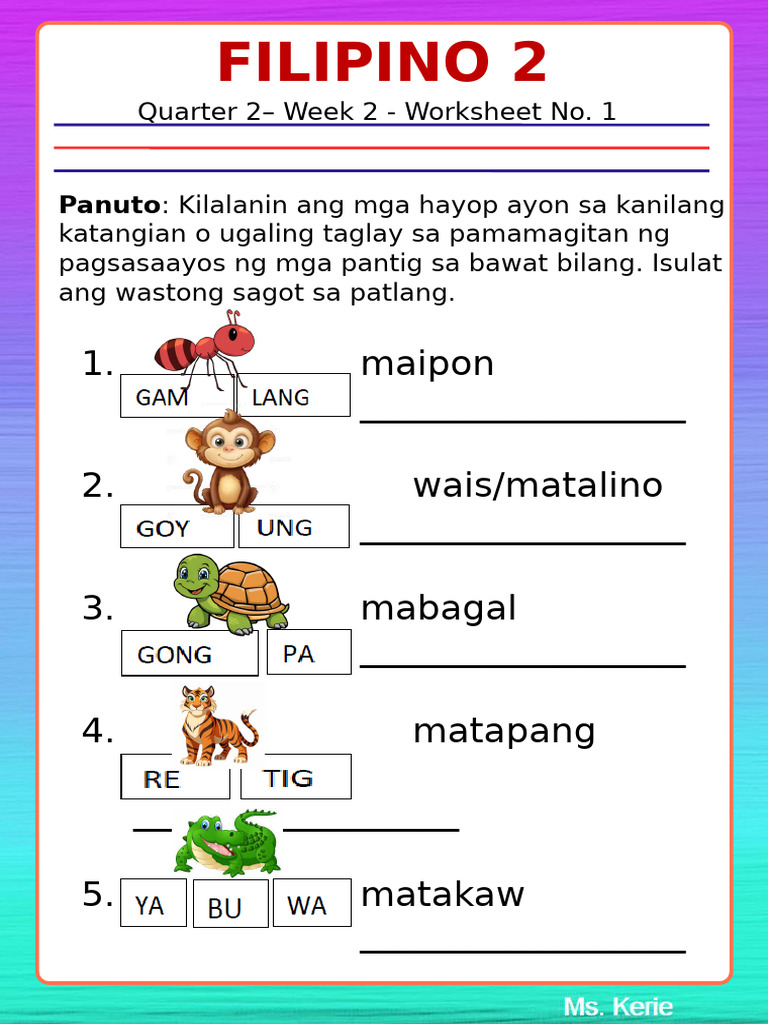 Filipino 2 - Q2 - Worksheet - Week 2 | PDF