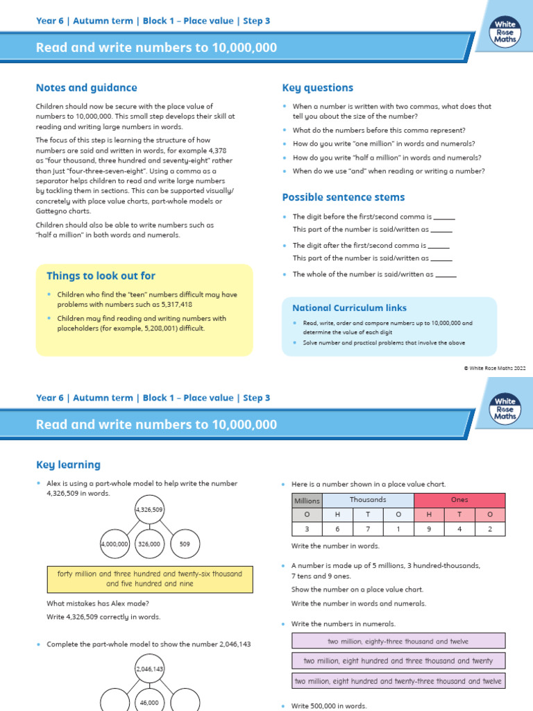 Read & Write Numbers to 10 Million | PDF | Numbers | Cognition