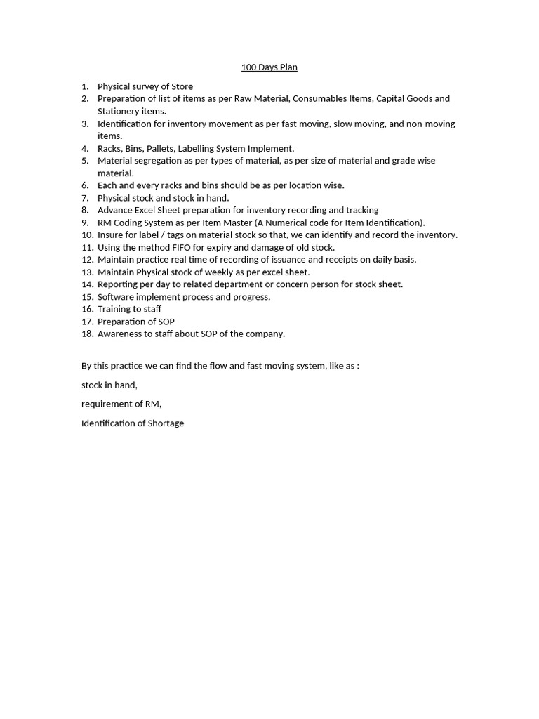 100 Days Plan | PDF