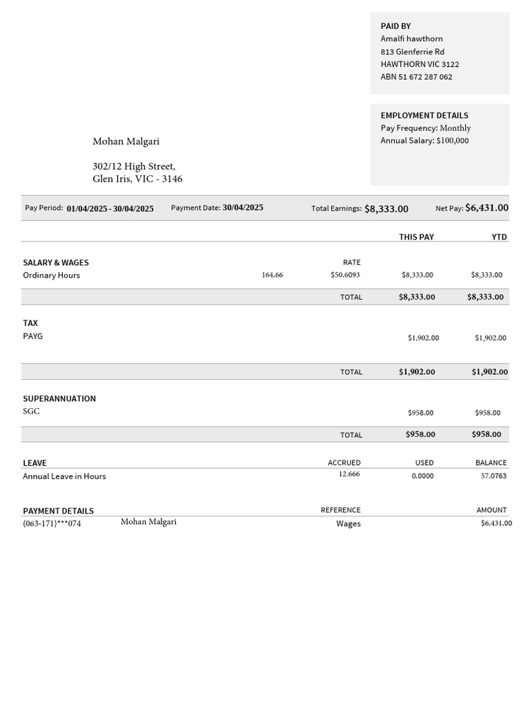 April Payslip | PDF | Labor Relations | Public Finance