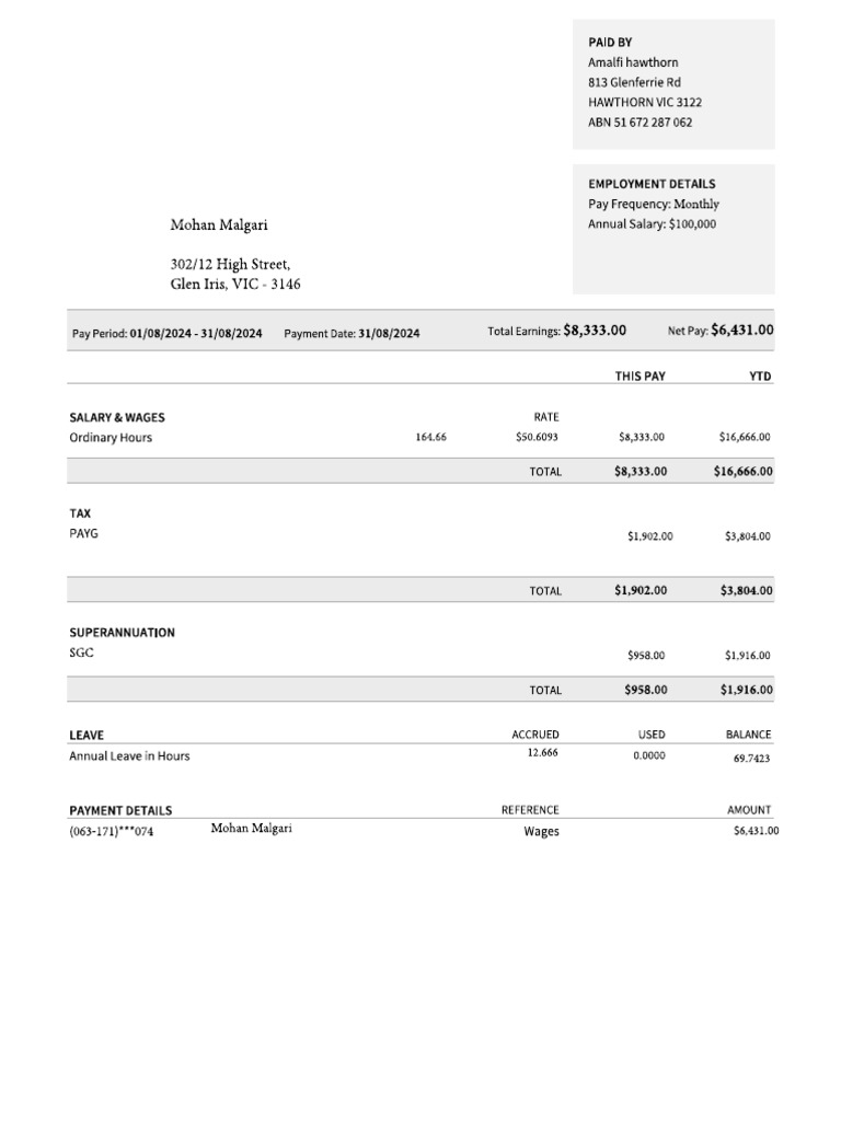 August Payslip | PDF