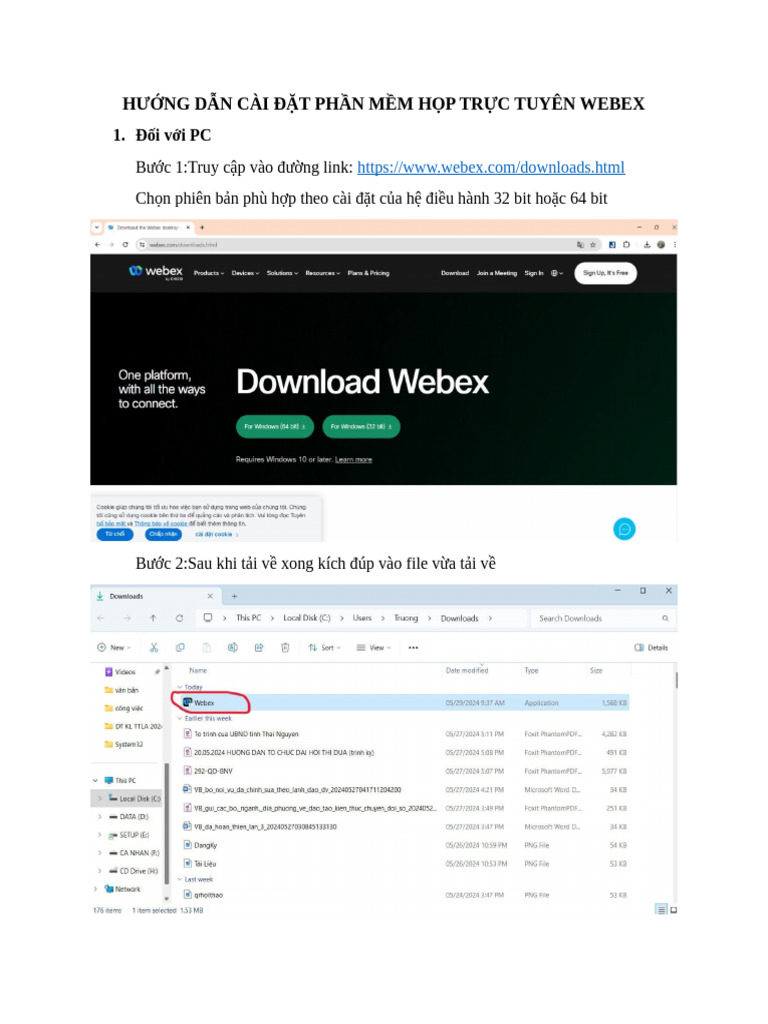 Huong Dan Cai Dat Phan Mem Truc Tuyen Webex | PDF