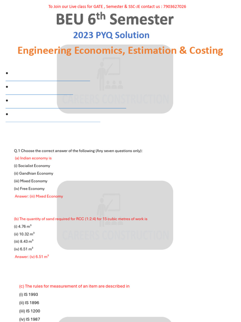 2023 PYQ Solution Engg Economics, Estimation & Costing | PDF ...