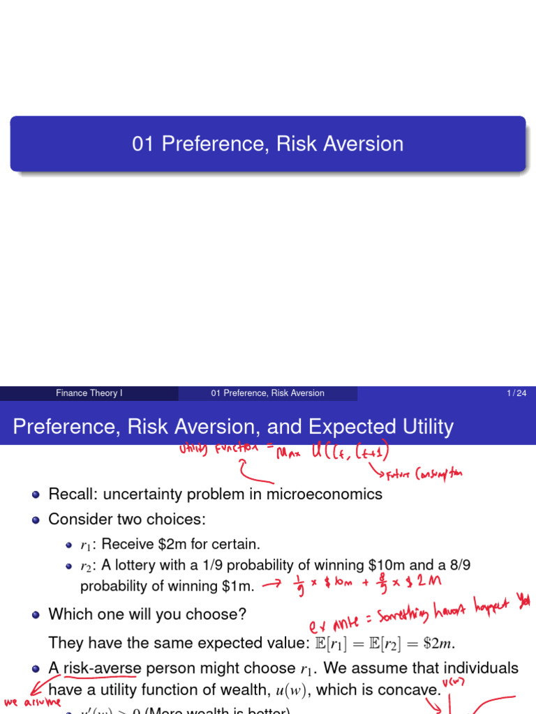 Preference and Risk Aversion in Finance | PDF | Utility | Risk Aversion