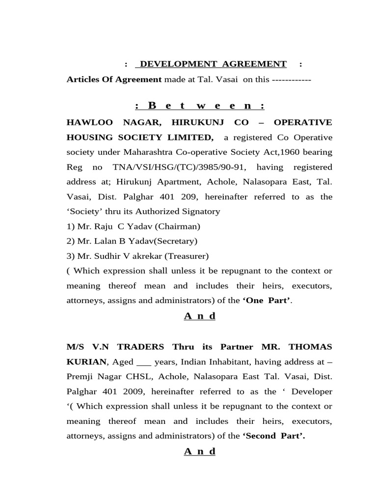 Development Agreement for Housing Society | PDF | Taxes | Private Law