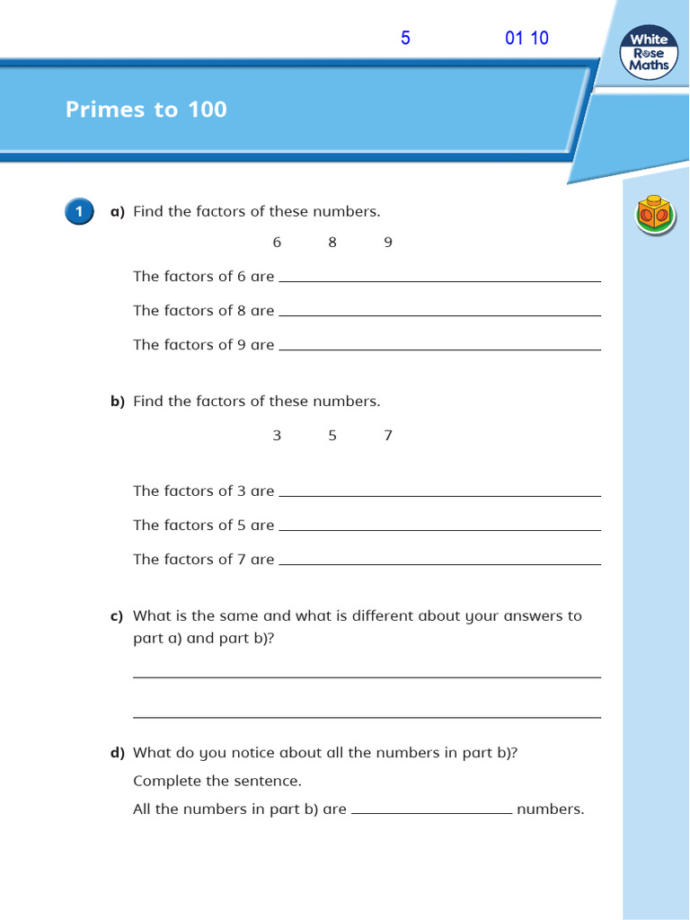 Y6 Autumn Block 2 WO5 Primes To 100 2022 | PDF | Prime Number
