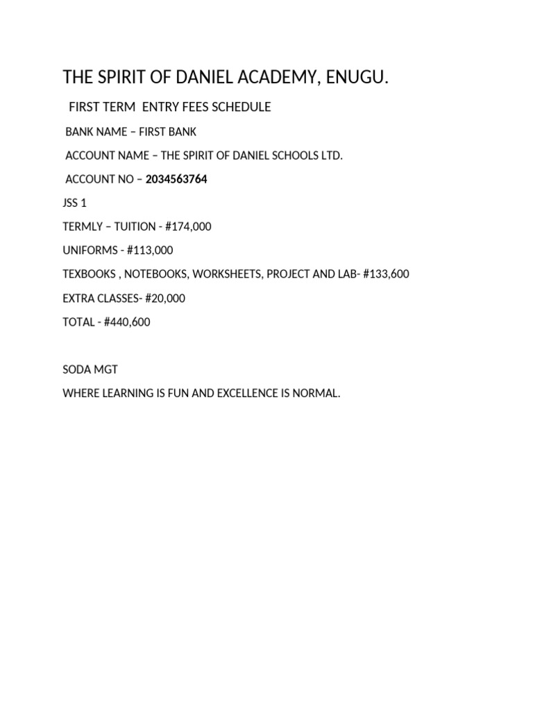 New Entry Fee Jss1 2025-2026 Latest | PDF