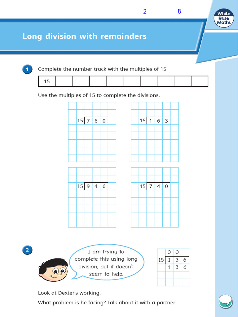 Long Division with Remainders Worksheet | PDF