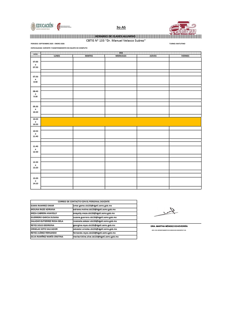 Horario de Clases CBTIS 133 2025-2026 | PDF