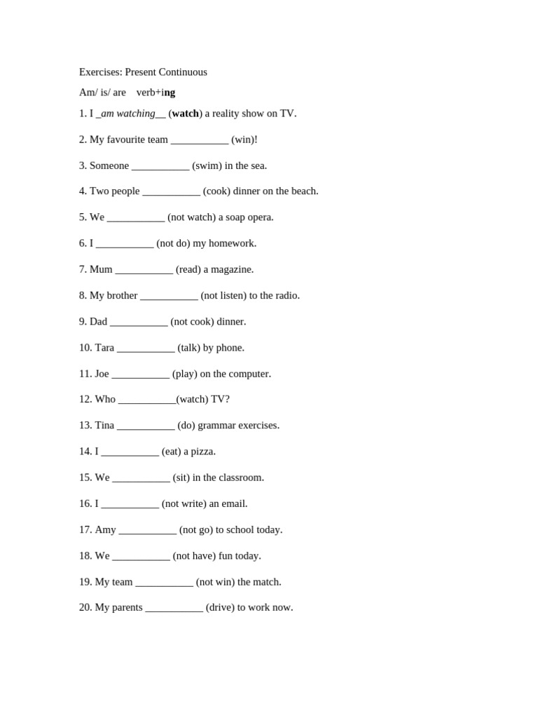Present Continuous Exercises for Practice | PDF
