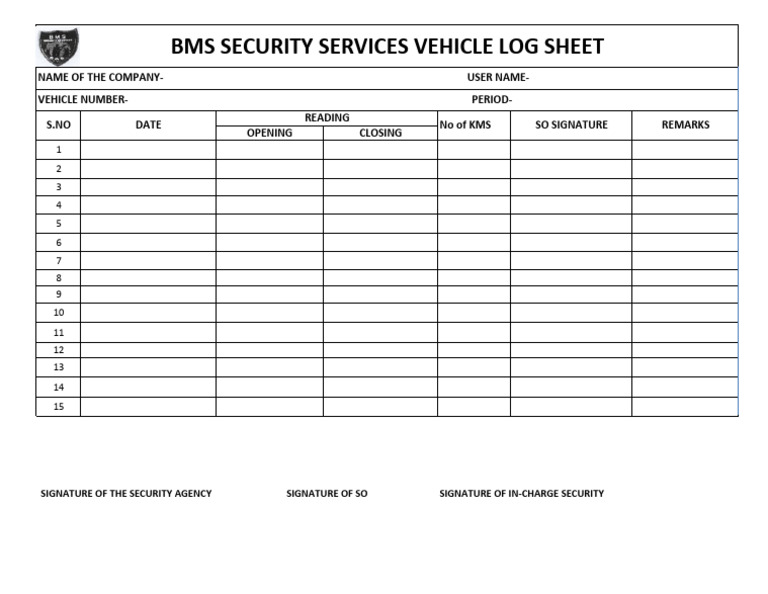 Bms Vehicle Log Sheet Format | PDF
