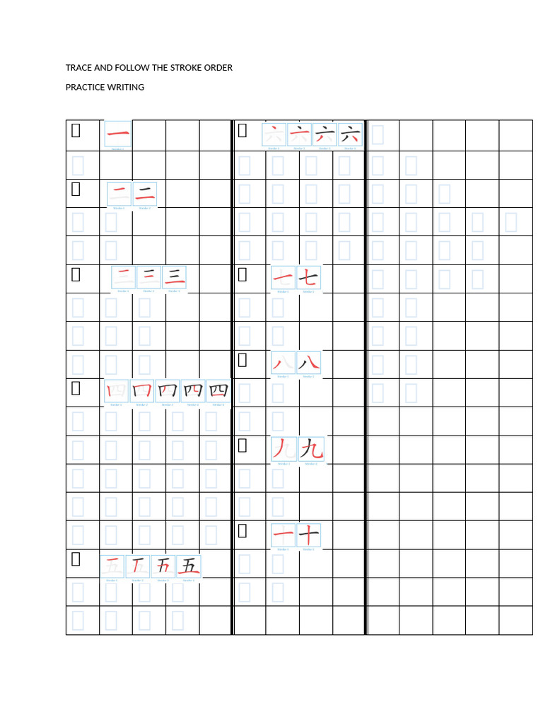 HANZI 1-10 Practice Writing | PDF