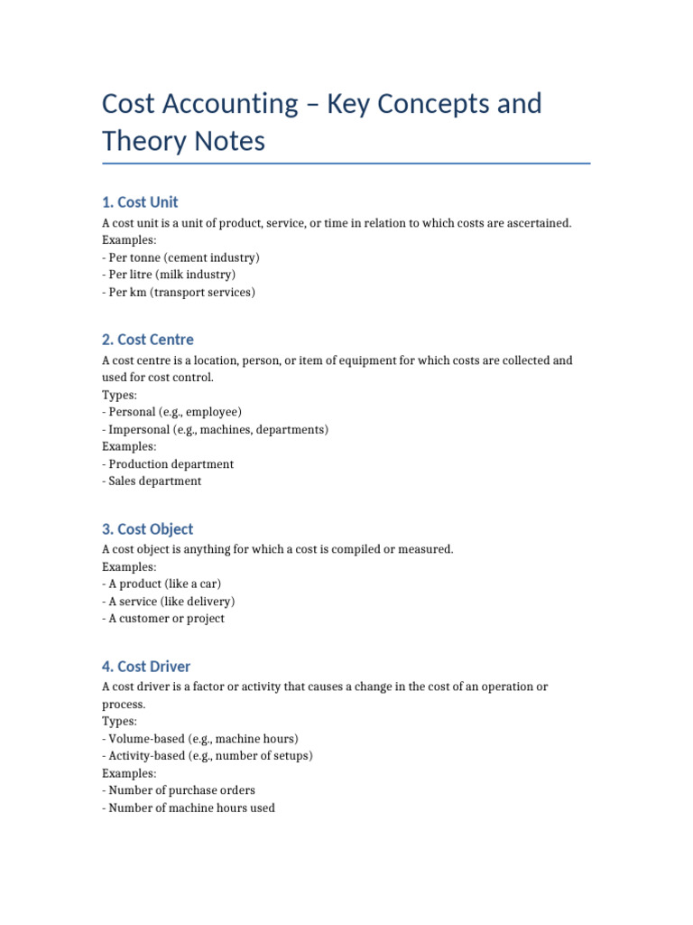 Cost Accounting Key Concepts Notes | PDF | Cost Accounting | Production ...
