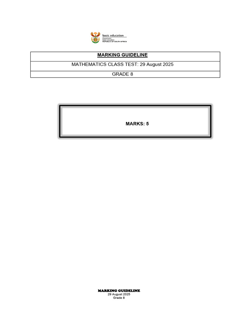 29 August 2025 Grade 8 Marking Guideline | PDF | Angle | Triangle Geometry