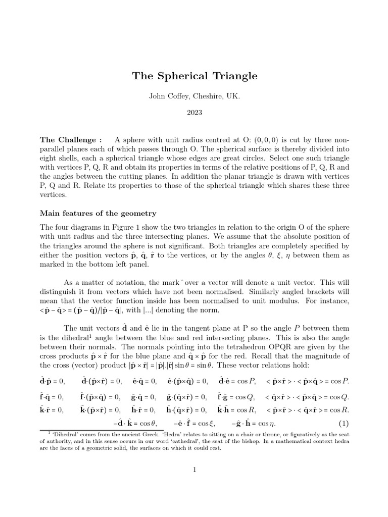 Spherical Triangle Properties and Area | PDF | Sphere | Triangle