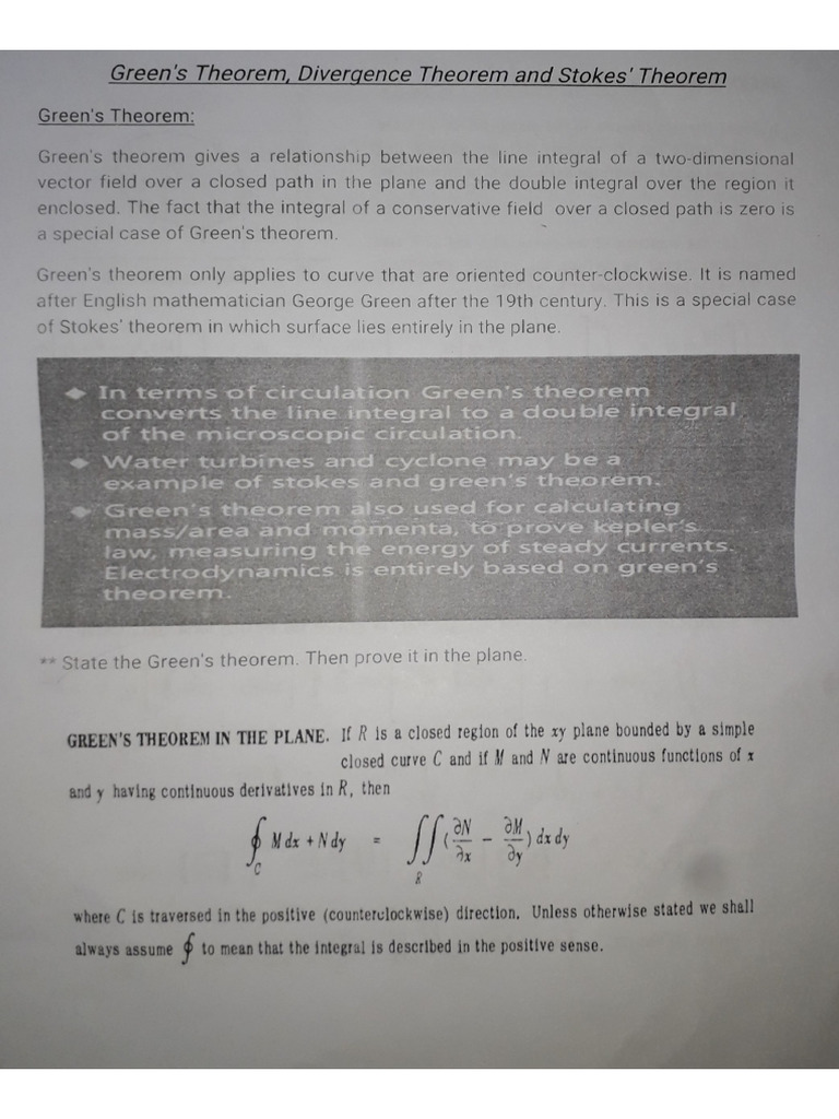 Green, Stokes and Divergence Theorems | PDF