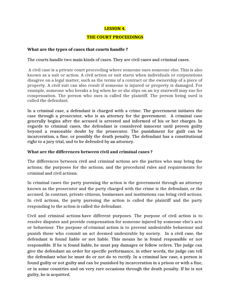 Civil vs. Criminal Court Proceedings | PDF | Criminal Procedure | Lawsuit