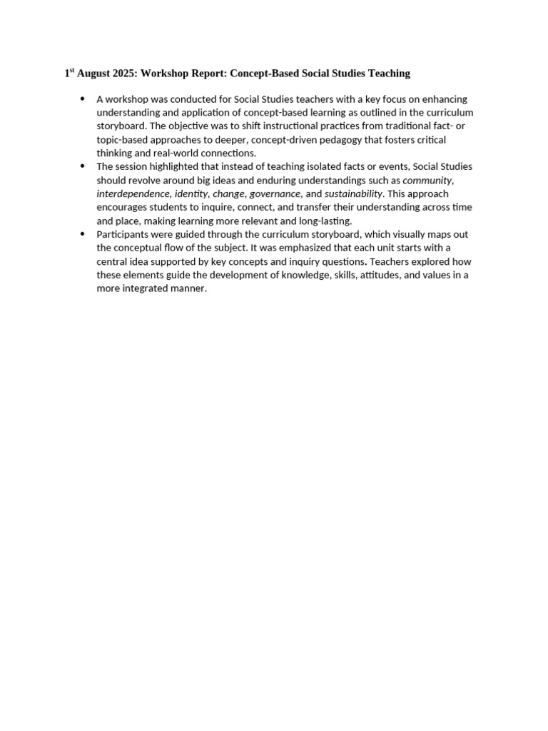 Concept-Based Social Studies Workshop Report | PDF