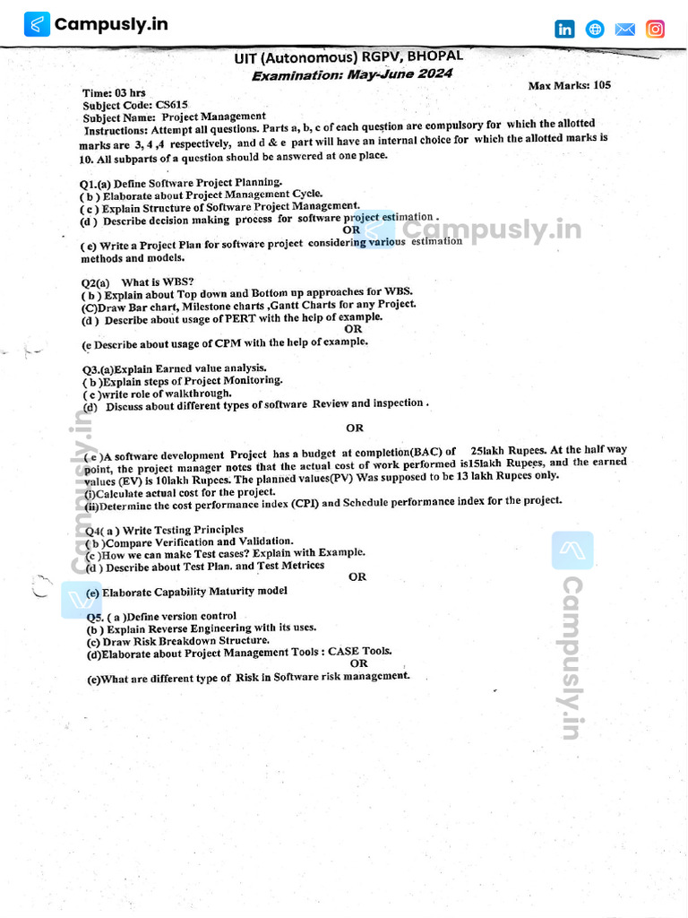 Project Management-Campusly PYQs | PDF