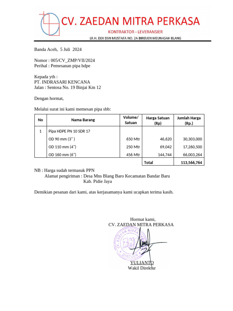 Contoh Po Cv Zaedan Mns Blang Baro Thap I | PDF