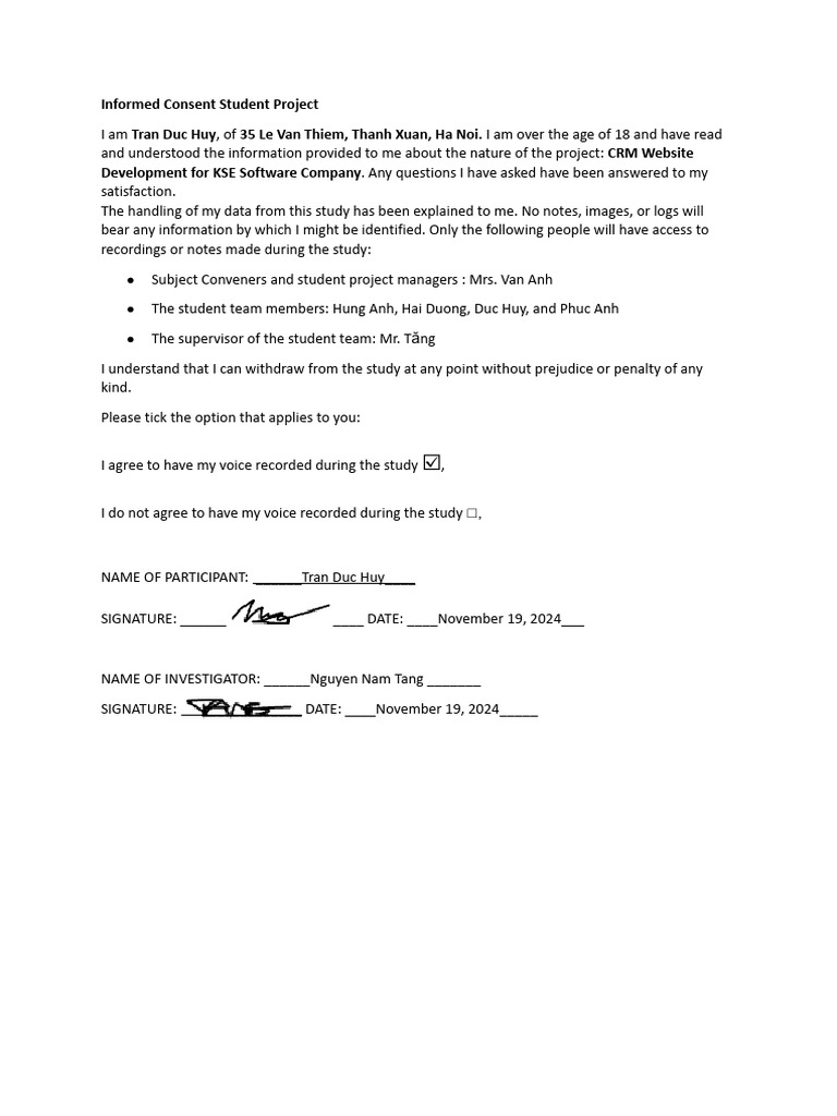 Informed Consent Student Project | PDF