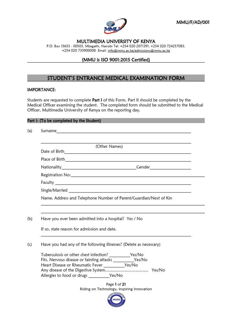 MMU Admission Letters and Medical Form | PDF | Operating System | Blood ...