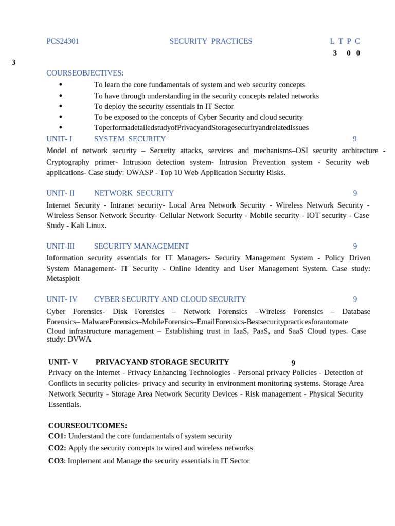 Pcs24301-Security Practices | PDF | Security | Computer Security