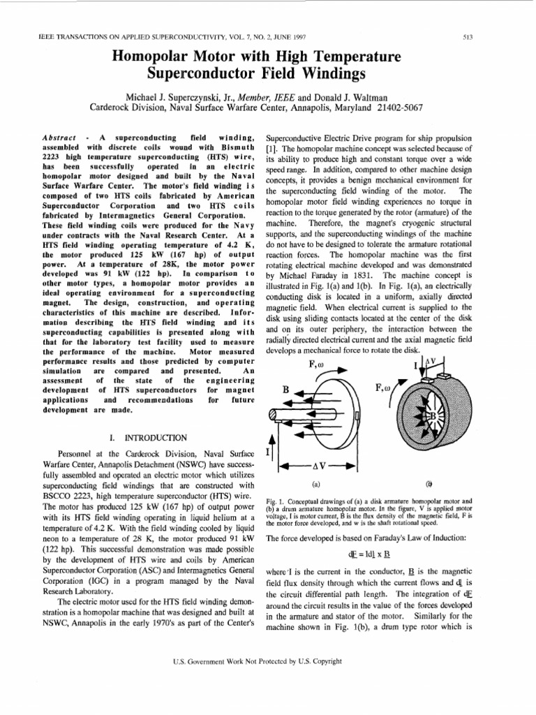 High-Temperature Superconductor Homopolar Motor | PDF | Electric Motor ...