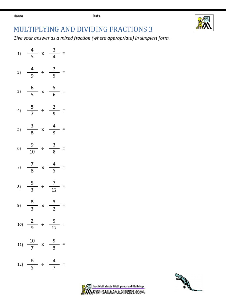 Multiplying and Dividing Fractions Worksheet | PDF