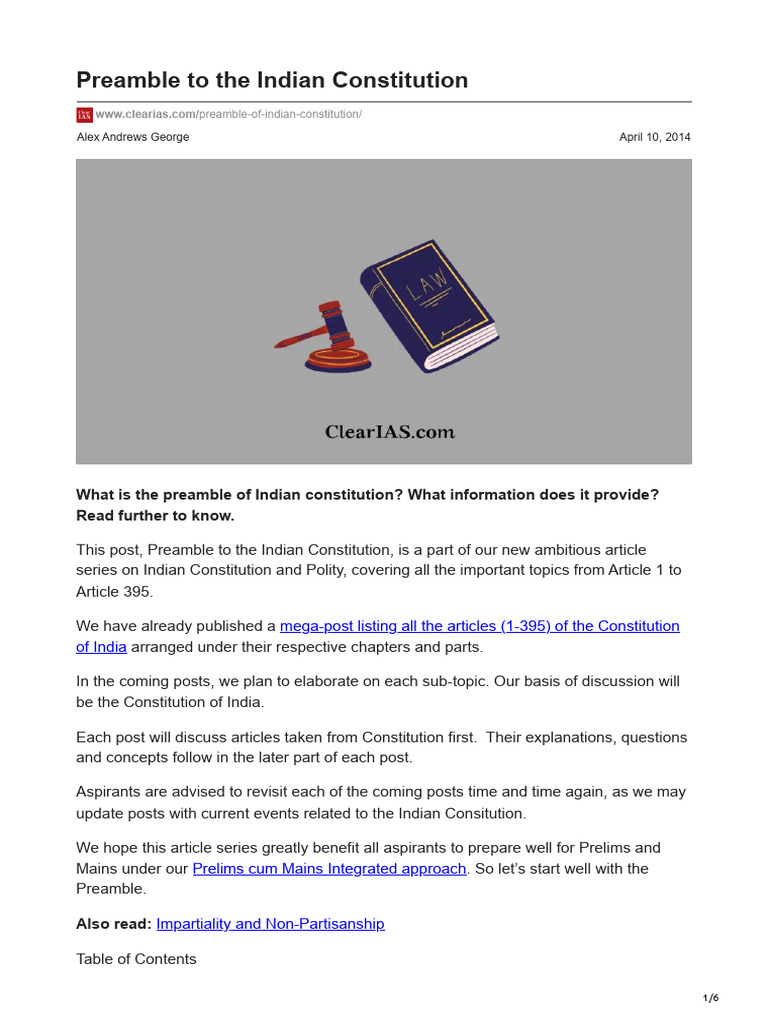 Preamble To The Indian Constitution | PDF | Justice | Crime & Violence