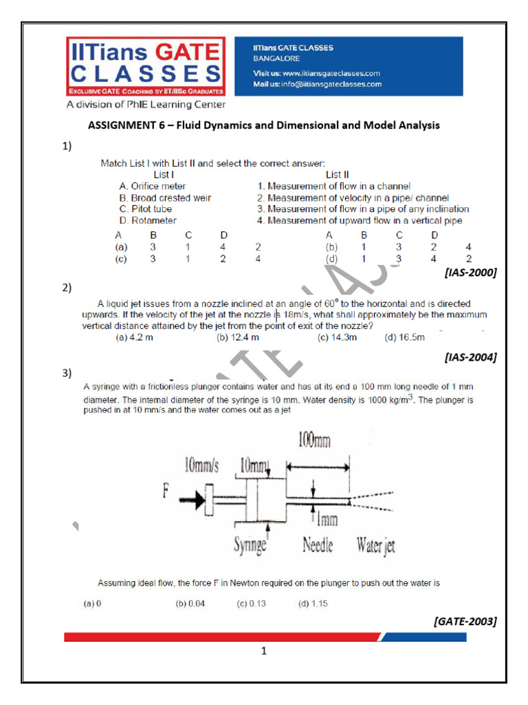 Assignment 6 - Fluid Dynamics and Dimensional and Model Analysis | PDF