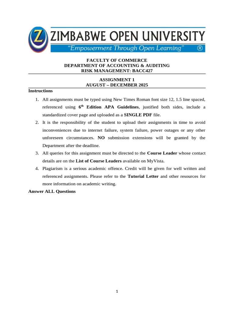 Bacc 427 Assignment 1 Semester 2 2025 | PDF