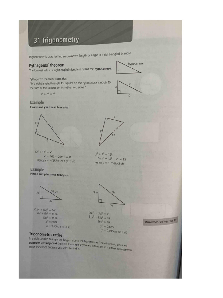 Trigonometry and Bearings Notes | PDF