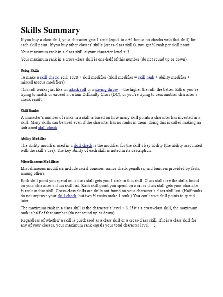 Understanding Skill Checks and Ranks | PDF