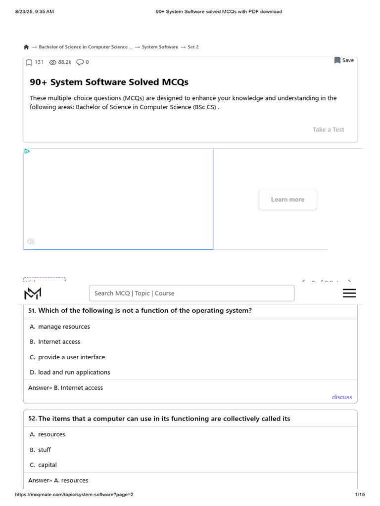 System Software 2 Solved MCQs | PDF | Microsoft Windows | Operating System