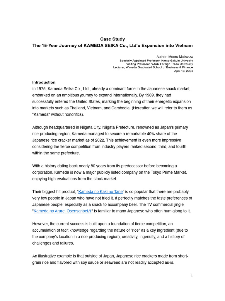 Kameda Seika's 15-Year Vietnam Expansion | PDF | Vietnam | Financial Crises