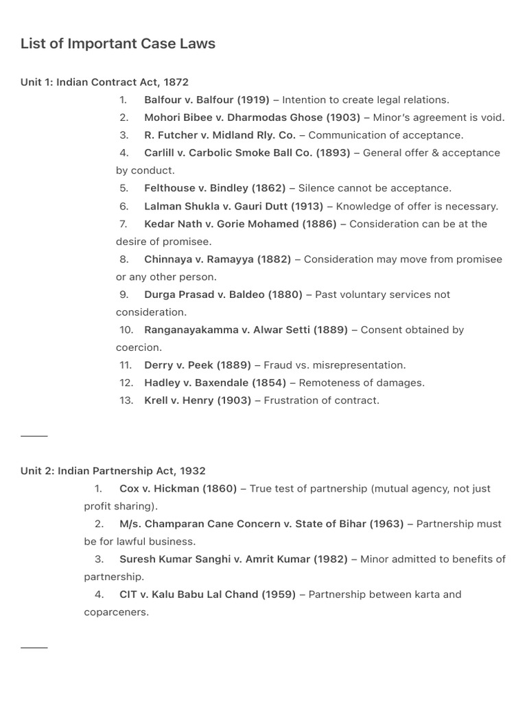 Key Business Law Case Laws for Exams | PDF | Civil Law (Legal System ...