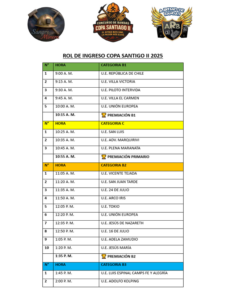 Horario Ingreso Copa Santigo II 2025 | PDF
