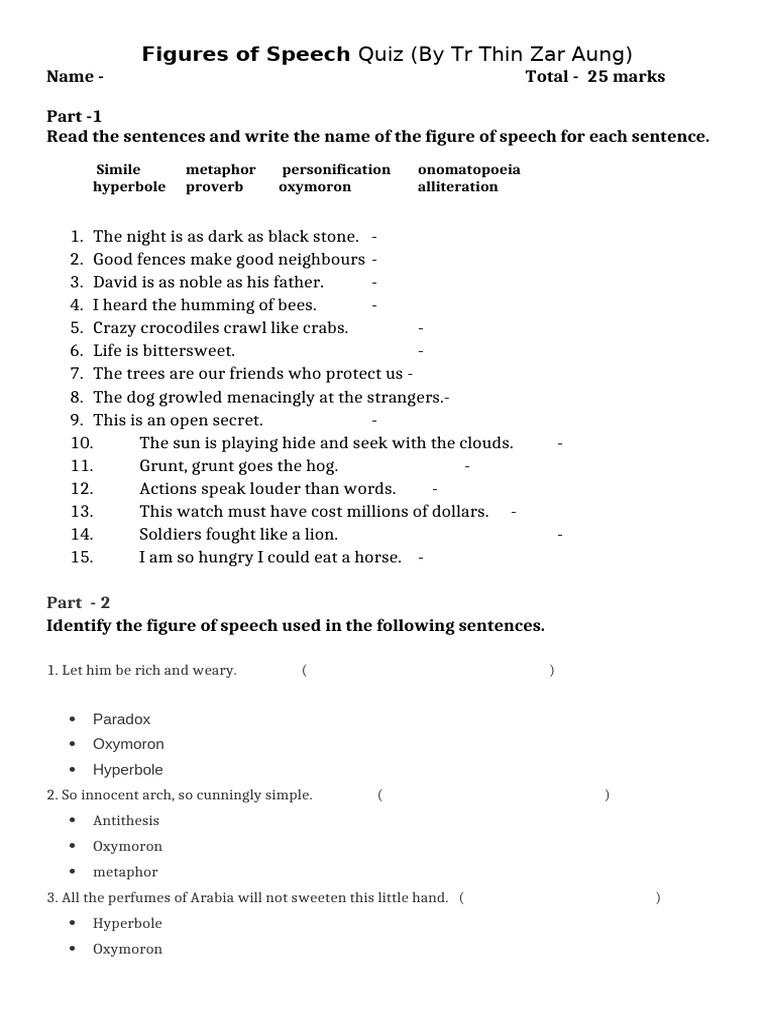 Figures of Speech Quiz Overview | PDF | Rhetorical Techniques