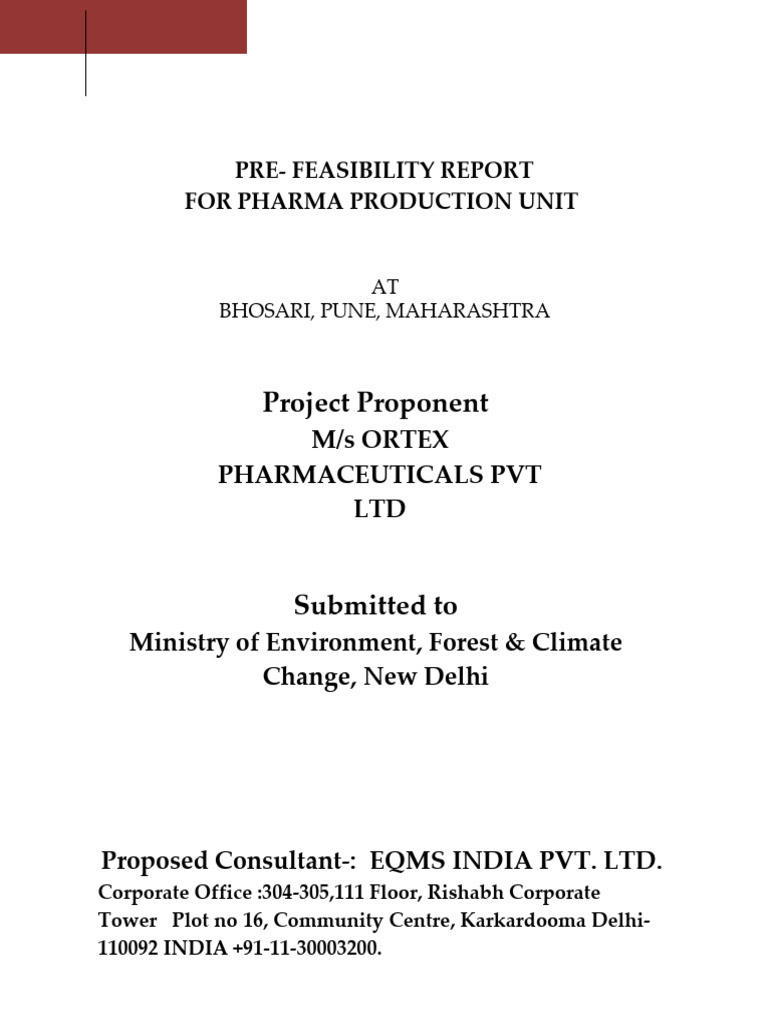 Pre-Feasibility Report for Pharma Unit | PDF | Logistics | Crystallization