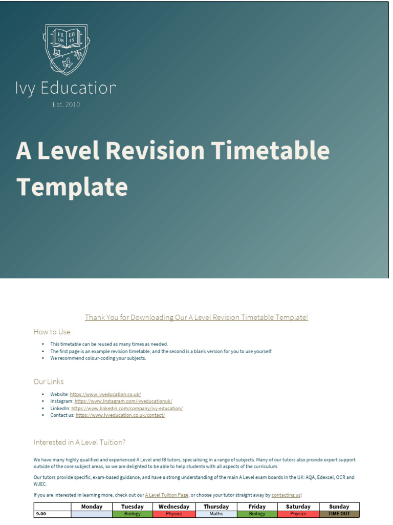 A Level Revision Timetable Template | PDF | Qualifications