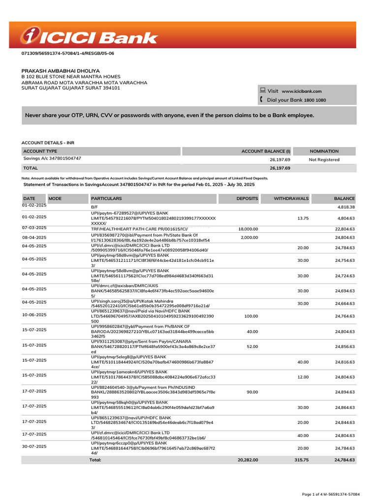 Statement 2025MTH04 499577689 Unlocked | PDF | Banks | Debit Card