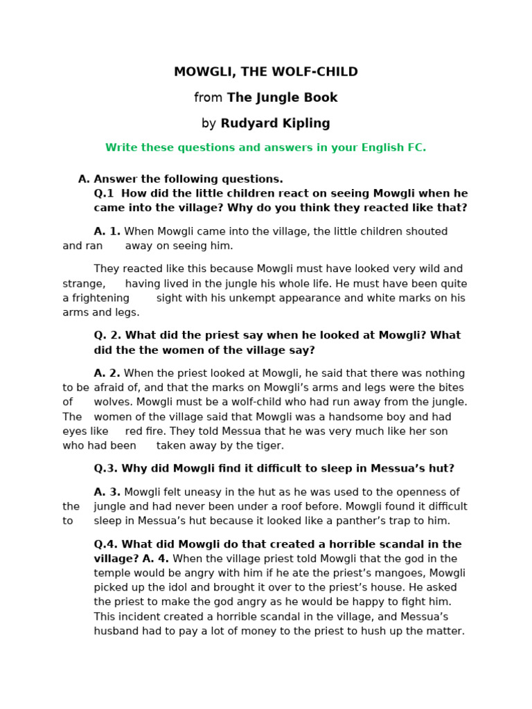 Mowgli: Questions and Answers Guide | PDF | Mowgli | The Jungle Book